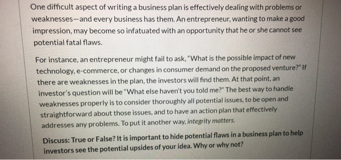 Solved One difficult aspect of writing a business plan is | Chegg.com