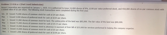 Solved Problem 13-01A a-c (Part Level Submission) Avayal | Chegg.com