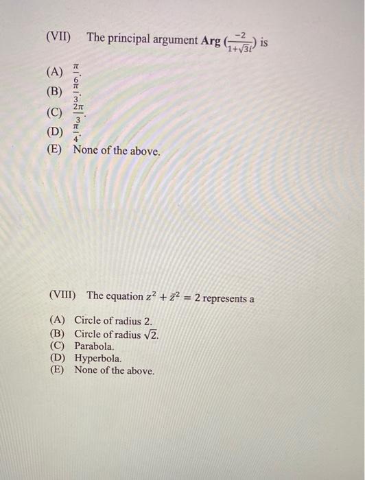 Solved (VII) The principal argument Arg (Var) is (A) (B) (C) | Chegg.com