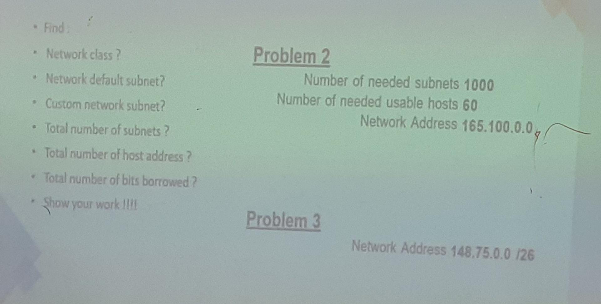 Find: • Network class? • Network default subnet? • | Chegg.com