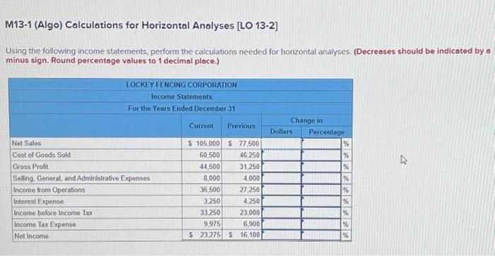 Solved M13-1 (Algo) Calculations for Horizontal Analyses [LO | Chegg.com