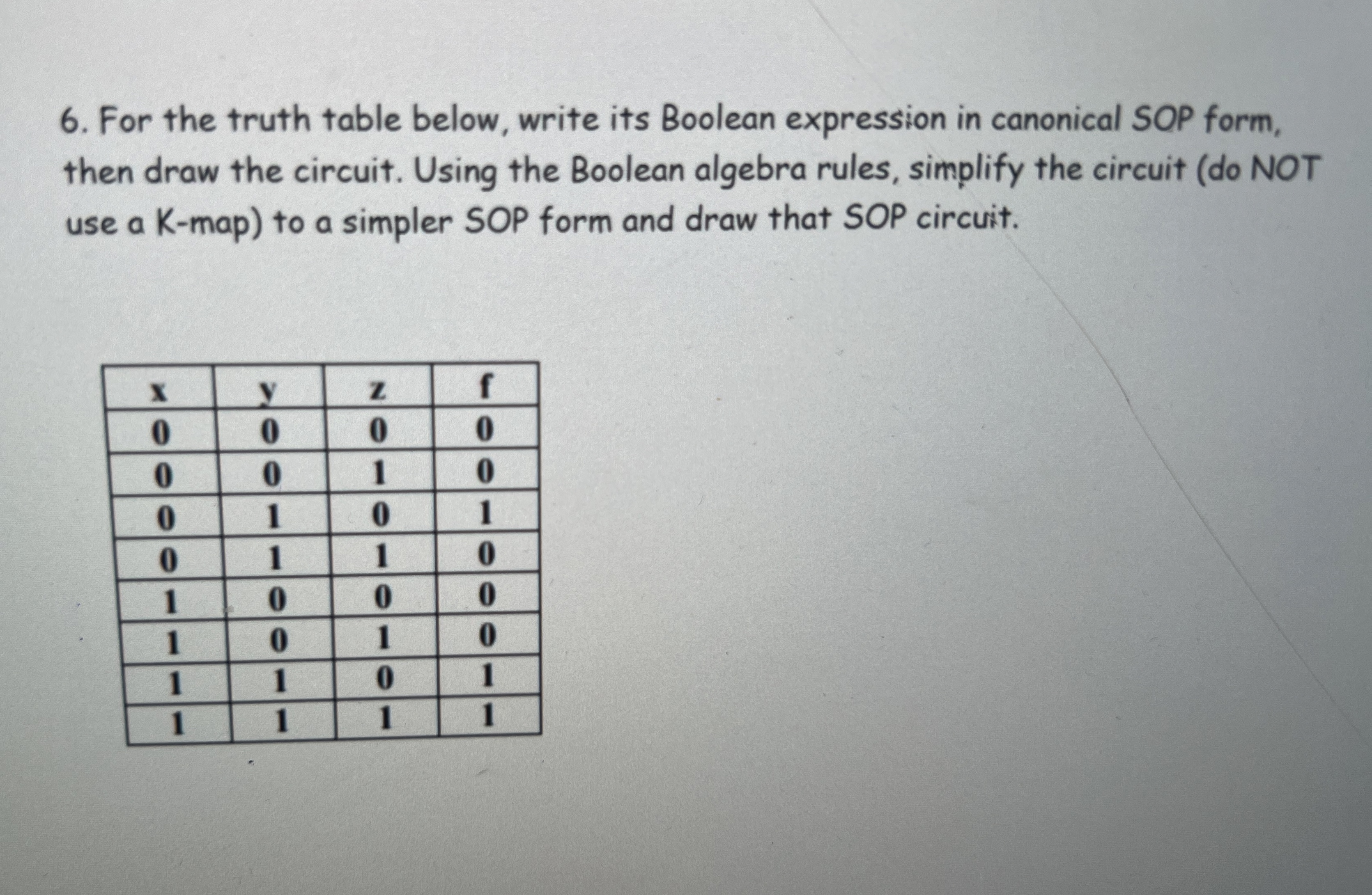 Solved For the truth table below, write its Boolean | Chegg.com