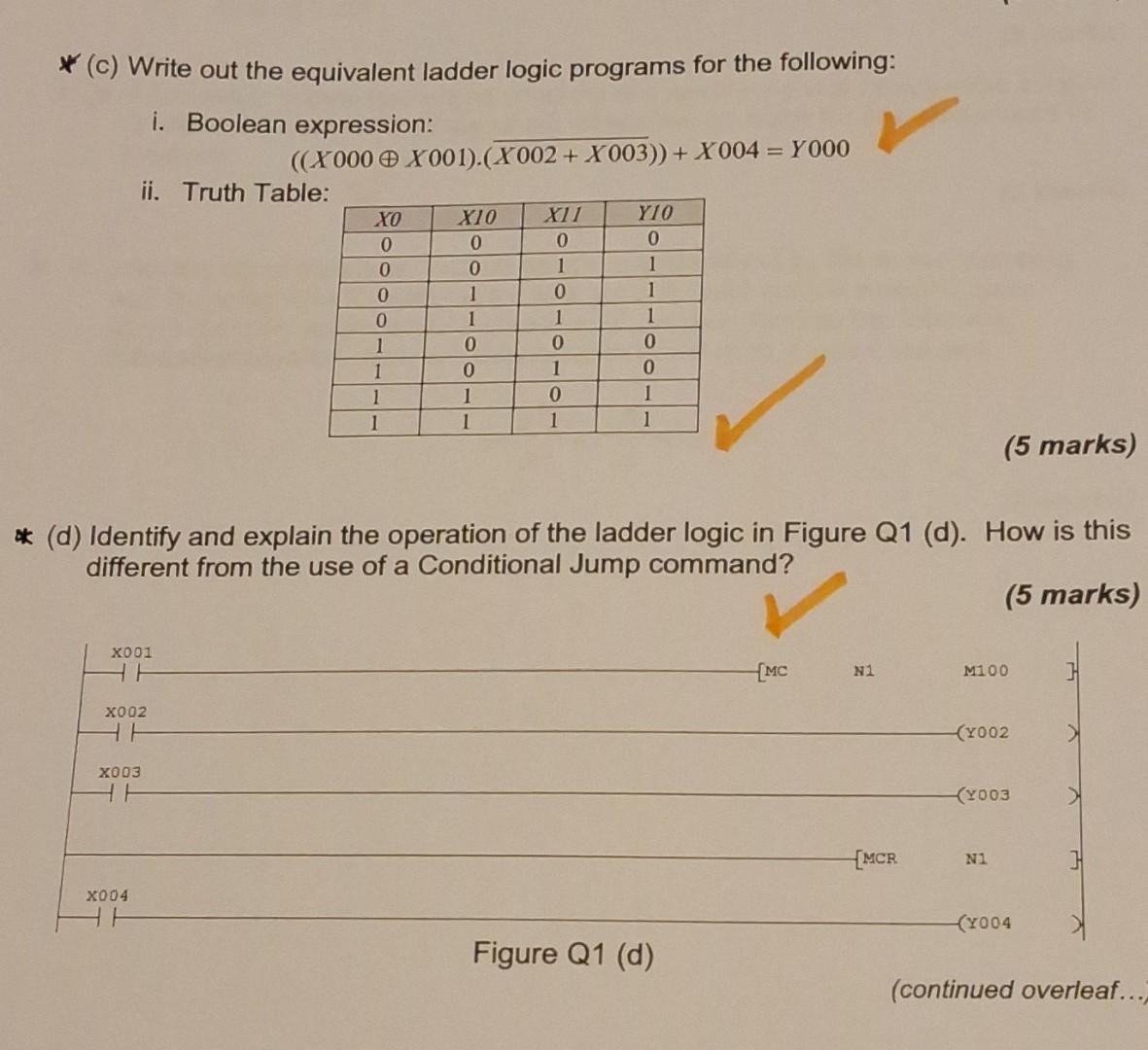 Solved * (c) Write out the equivalent ladder logic programs | Chegg.com