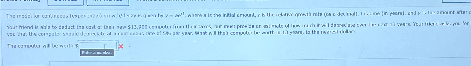 Solved The model for continuous (exponential) ﻿growth/decay | Chegg.com