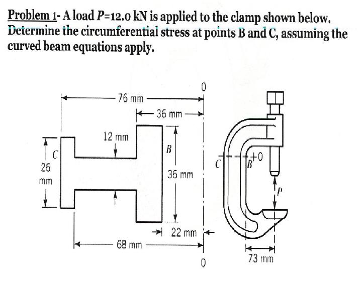 A load P = 12.0 kN is applied to the clamp shown be | Chegg.com