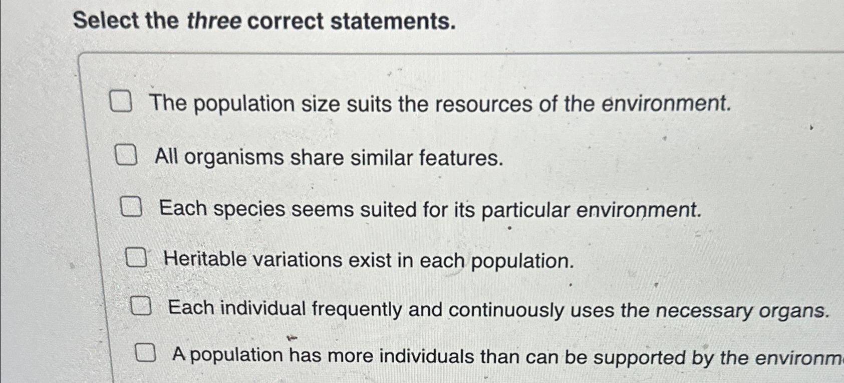 Solved Select the three correct statements.The population | Chegg.com
