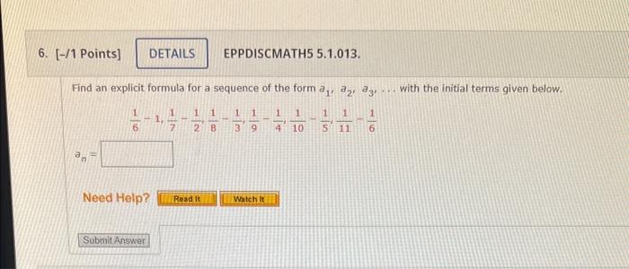 Solved 1 Points] EPPDISCMATH5 5.1.013. Find an explicit | Chegg.com