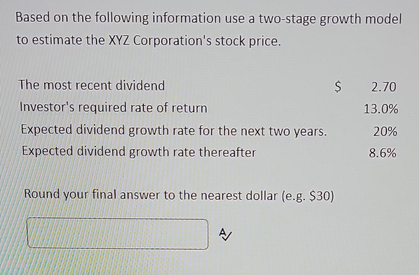 Solved Based on the following information use a two-stage | Chegg.com