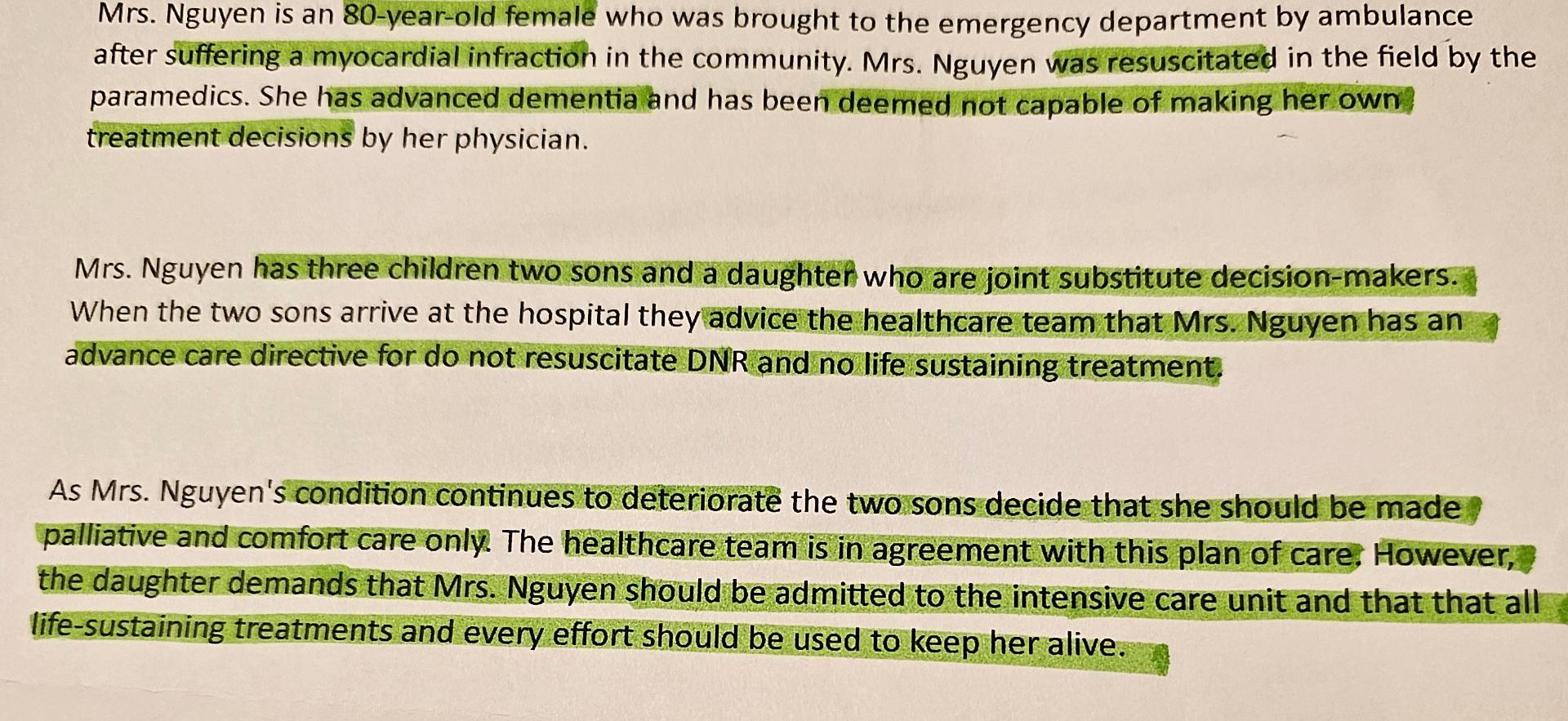 Solved Mrs. ﻿Nguyen is an 80 ﻿year old female who was | Chegg.com