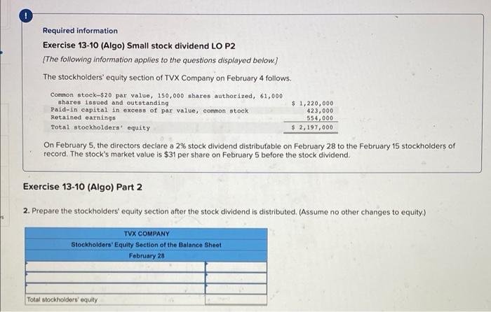 Solved Required information Exercise 13-10 (Algo) Small | Chegg.com
