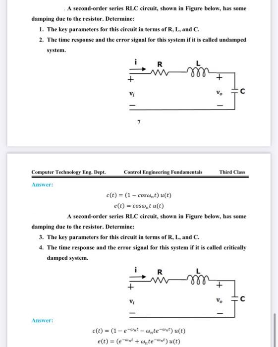 A second-order series RLC circuit, shown in Figure | Chegg.com