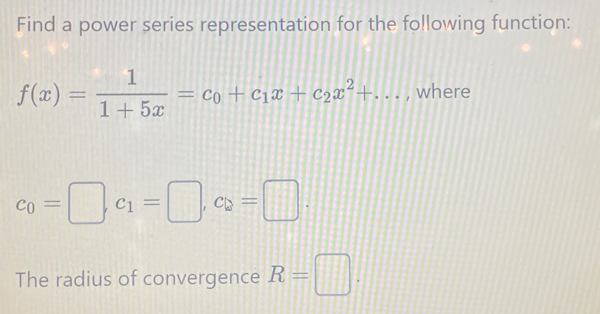 Solved Find a power series representation for the following | Chegg.com