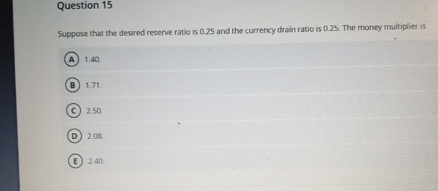 Solved Question 15Suppose that the desired reserve ratio is | Chegg.com