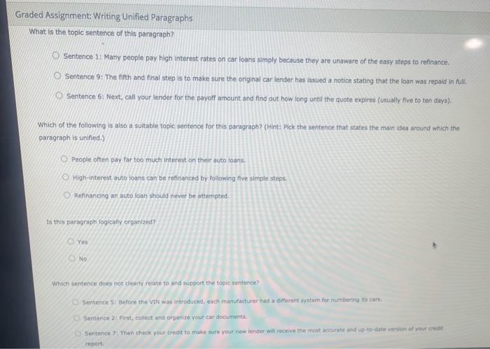 Ensuring Paragraph Unity: Check That the Details Are | Chegg.com