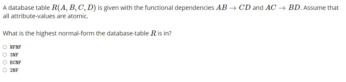 Solved A database table R(A,B,C,D) ﻿is given with the | Chegg.com