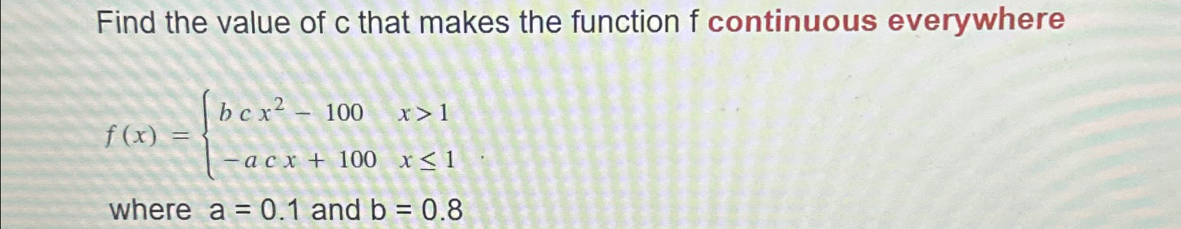 Solved Find the value of c ﻿that makes the function f | Chegg.com