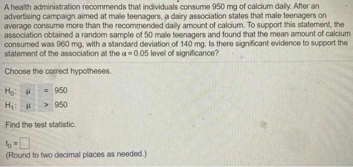 Solved To test How = 60 versus Hy: