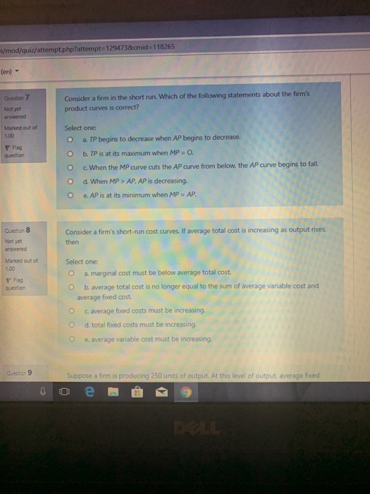 /mod/quiz/attempt.php?attempt=129473&cmid=118265 (en) | Chegg.com