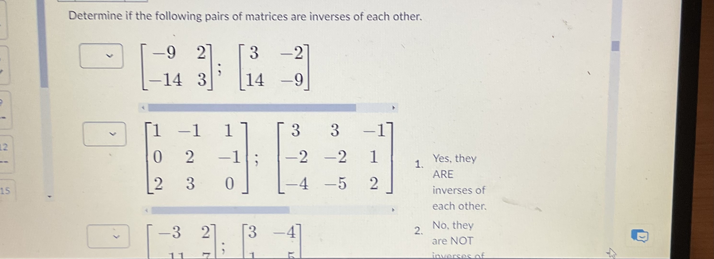 Solved ListenDetermine if the following pairs of matrices | Chegg.com