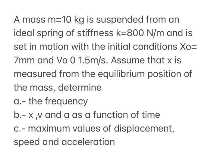 Solved A mass m=10 kg is suspended from an ideal spring of | Chegg.com