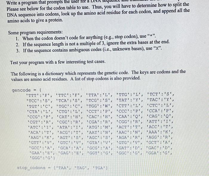 Dna Codon Table Python | Cabinets Matttroy