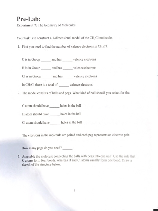 Solved Pre-Lab: Experiment 7: The Geometry of Molecules Your | Chegg.com