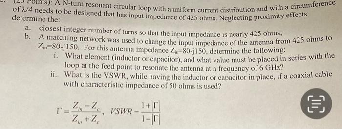 Solved 20 Points): A N-turn resonant circular loop with a | Chegg.com