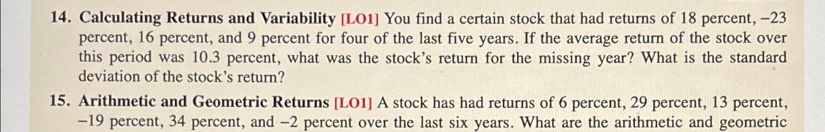 Solved Calculating Returns and Variability [LO1] You find a | Chegg.com