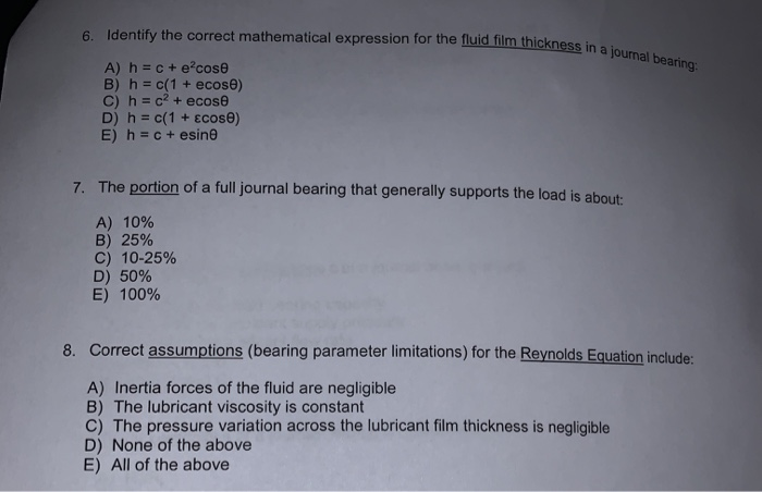 Solved 6. Identify the correct mathematical expression for | Chegg.com