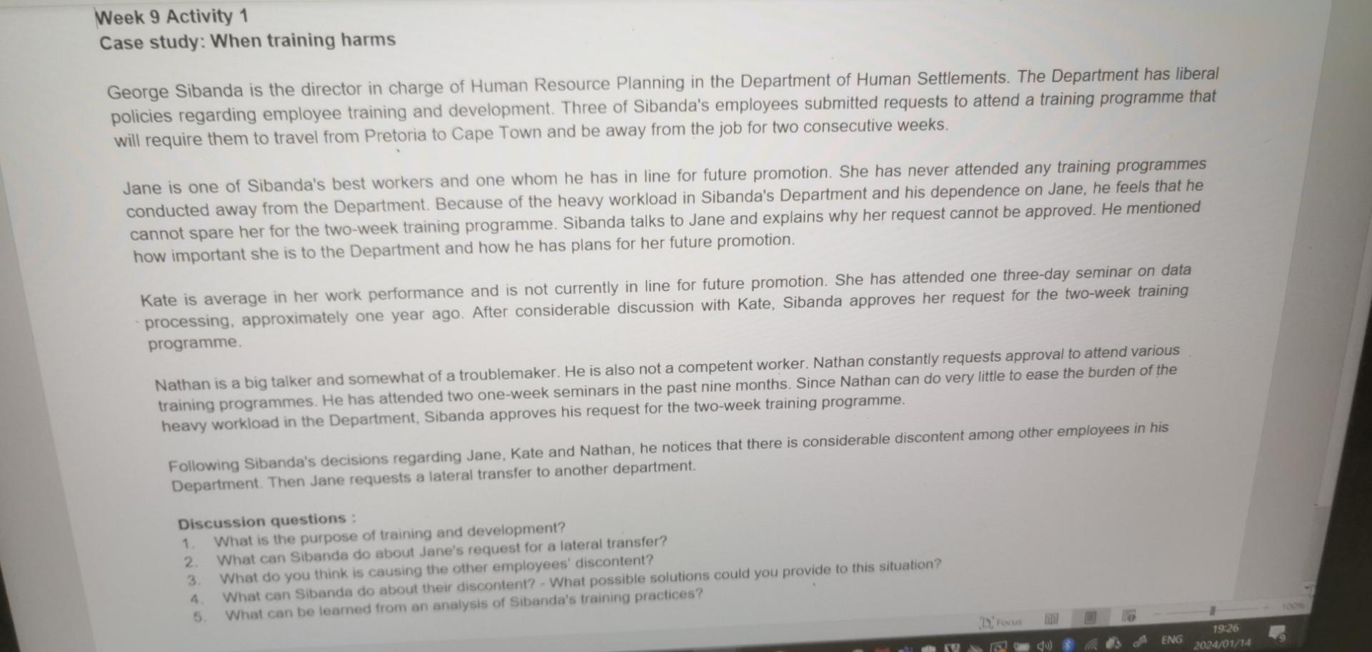 Solved Week 9 ﻿Activity 1Case study: When training | Chegg.com