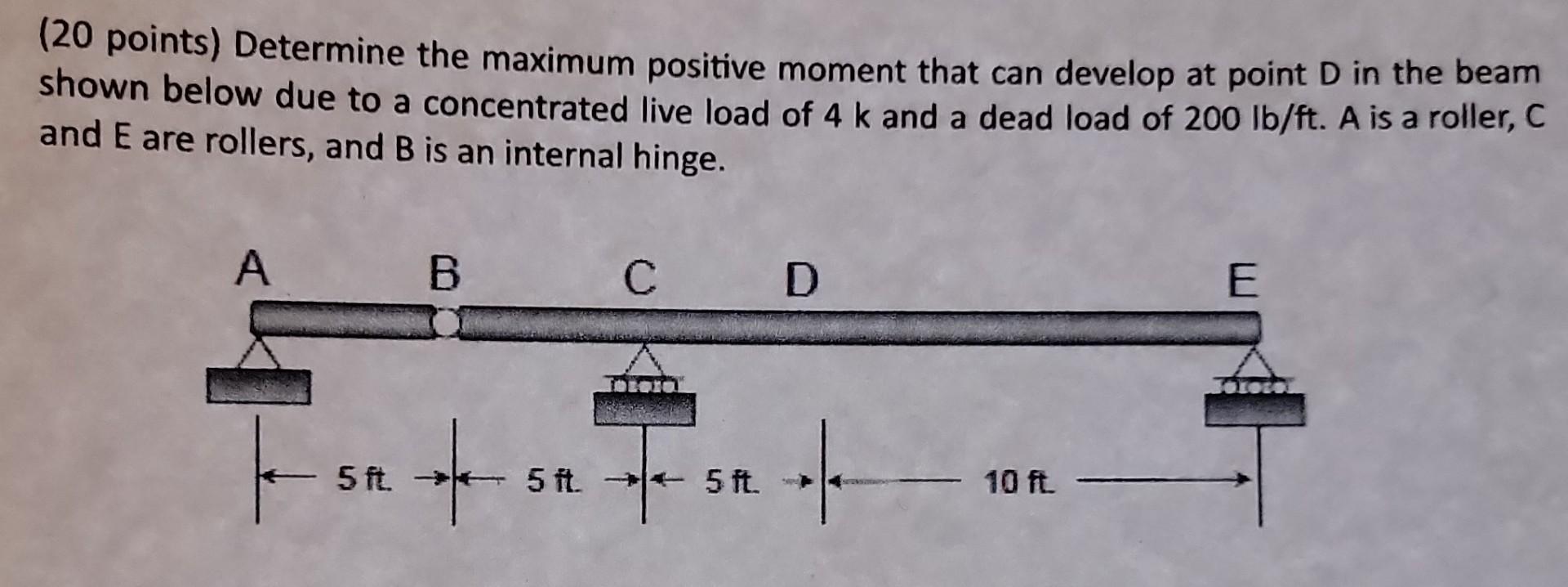 Solved (20 points) Determine the maximum positive moment | Chegg.com