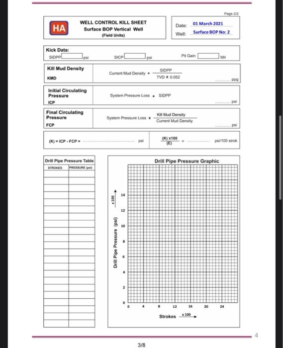 Solved Please fill in the blank "Well Control Kill Sheet" | Chegg.com