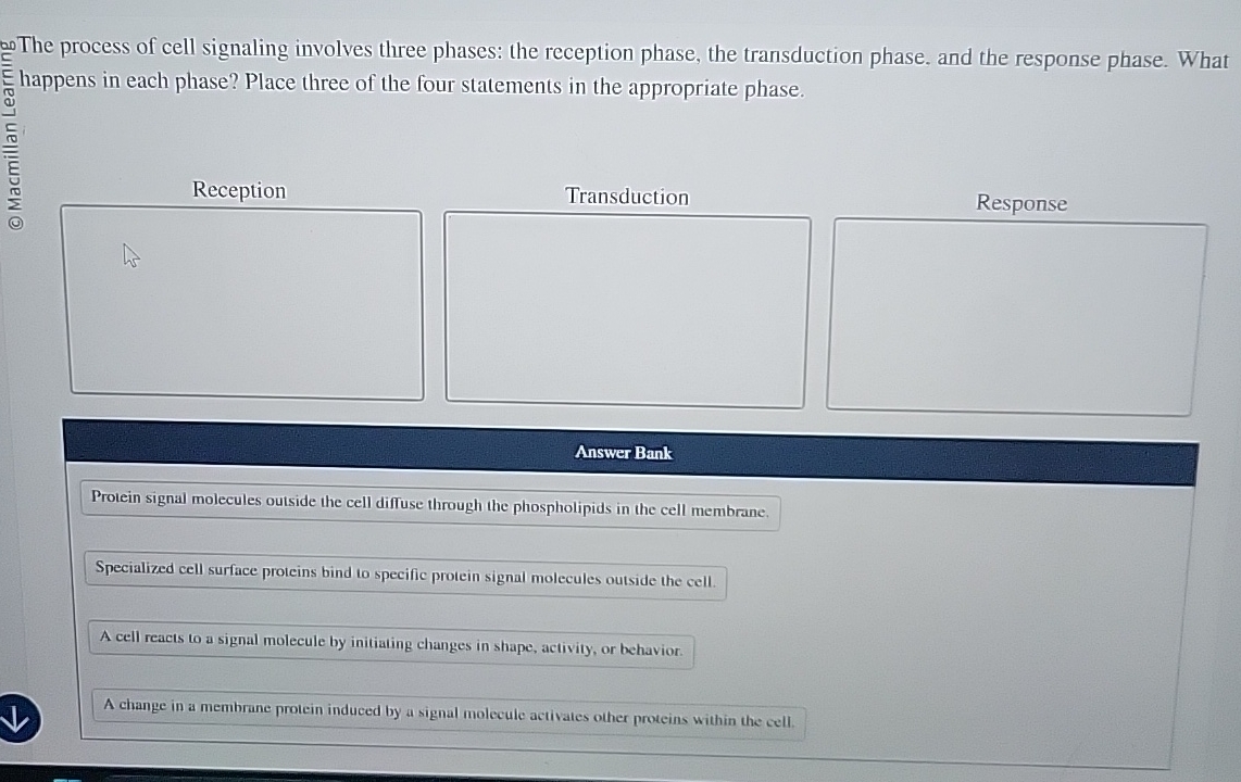 Solved aDThe process of cell signaling involves three | Chegg.com