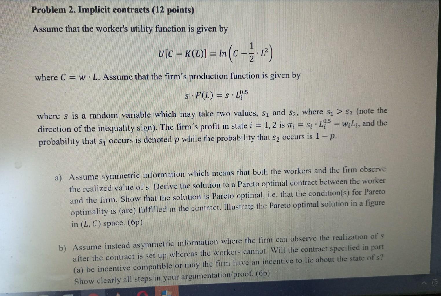 Problem 2. Implicit contracts (12 points) Assume that | Chegg.com