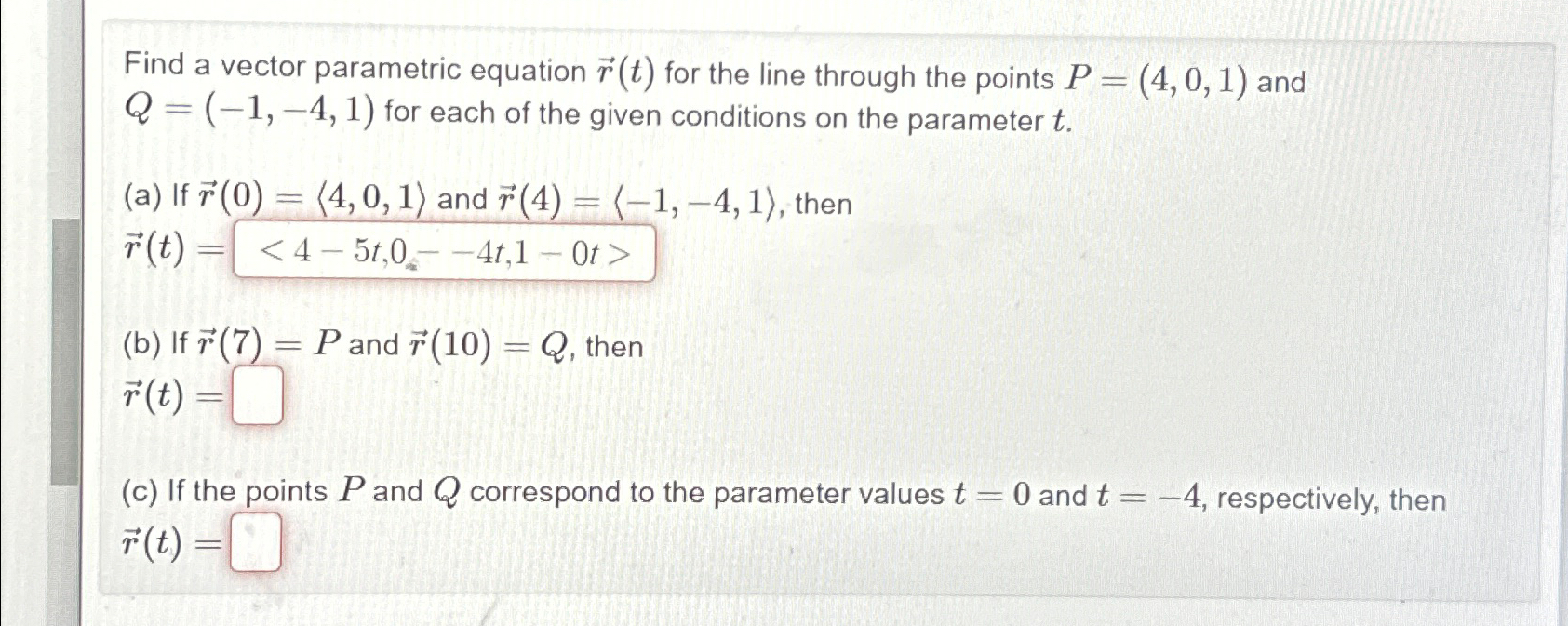 Solved Find a vector parametric equation vec(r)(t) ﻿for the | Chegg.com