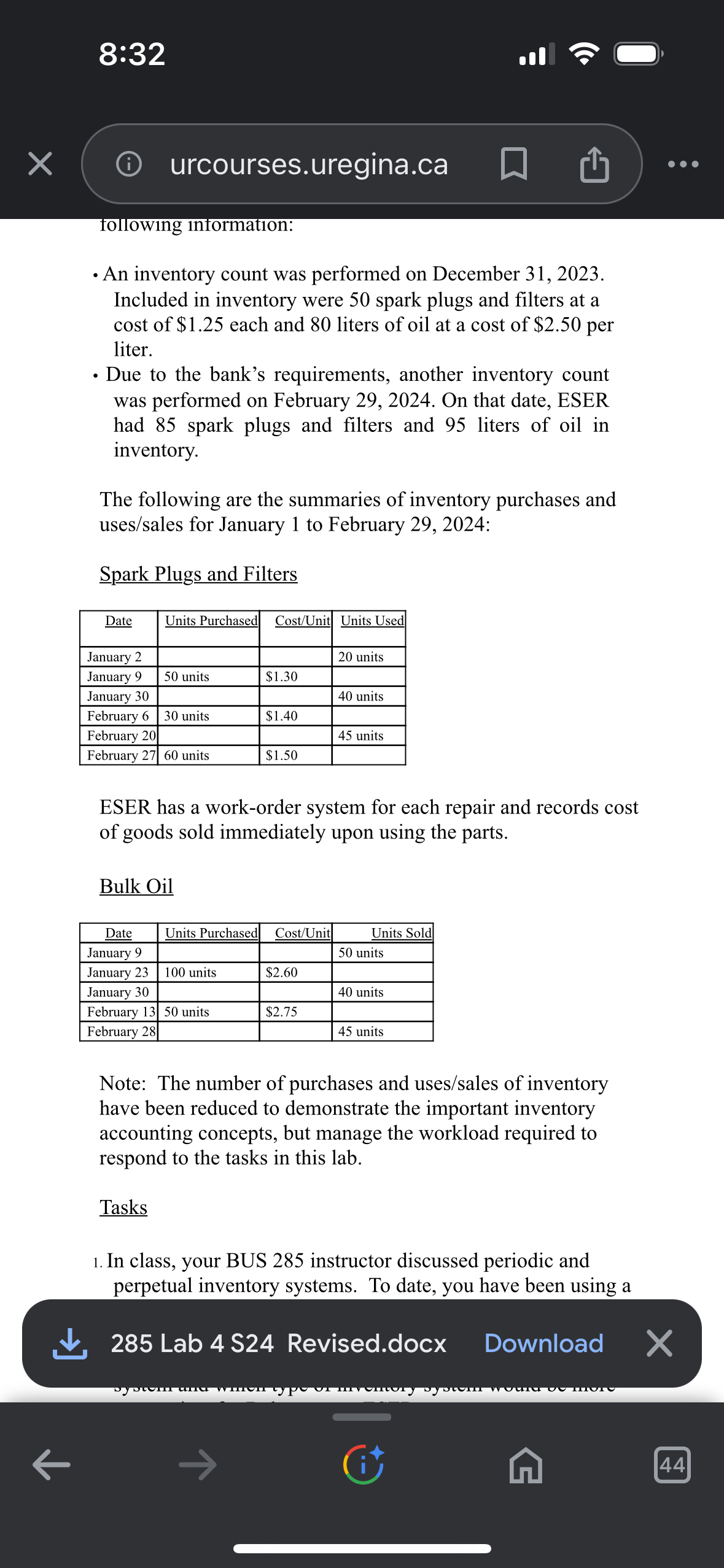 Solved 8:32(i) ﻿urcourses.uregina.cafollowing information:An | Chegg.com