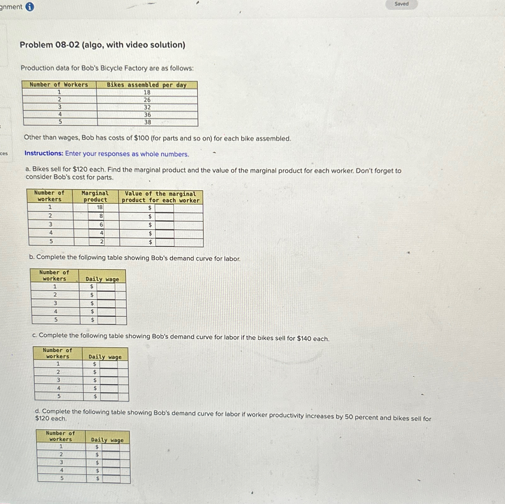 Solved Problem 08-02 (algo, ﻿with video solution)Production | Chegg.com
