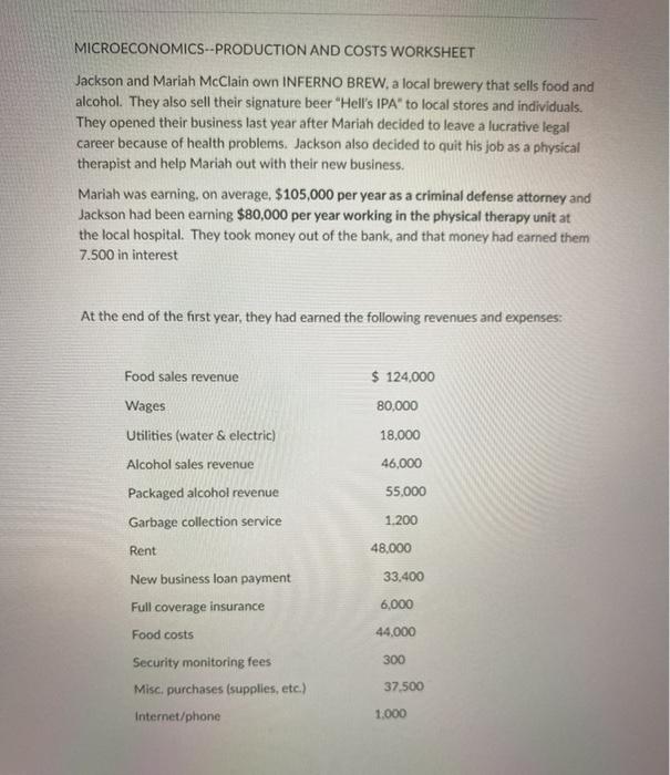 Solved MICROECONOMICS --PRODUCTION AND COSTS WORKSHEET | Chegg.com