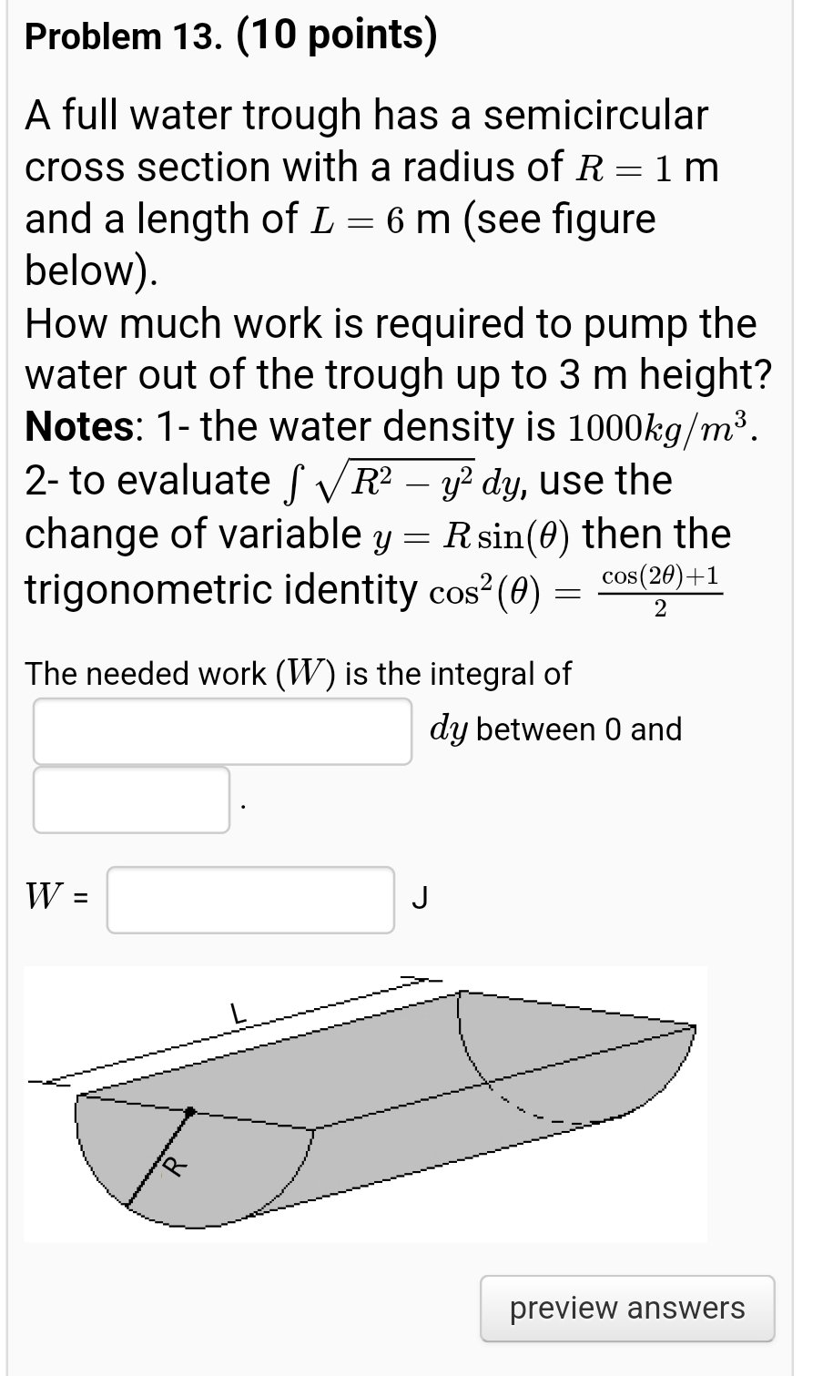 Solved Problem 13. (10 ﻿points)A full water trough has a | Chegg.com