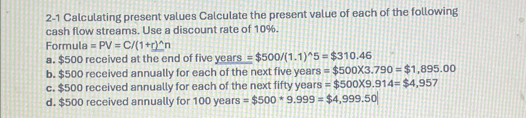 Solved 2-1 ﻿Calculating present values Calculate the present | Chegg.com