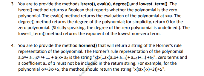 Solved Polynomial class In PYTHONYou are to implement a | Chegg.com