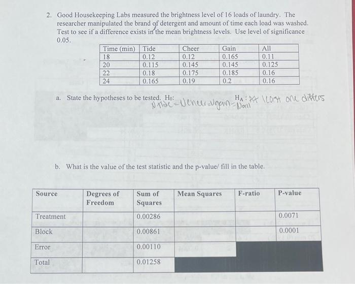 Solved 2. Good Housekeeping Labs measured the brightness | Chegg.com