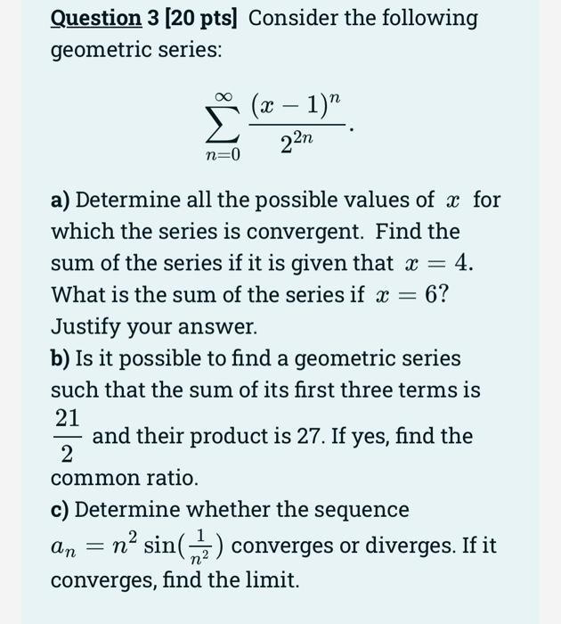 Solved Question 3 [20 pts] Consider the following geometric | Chegg.com