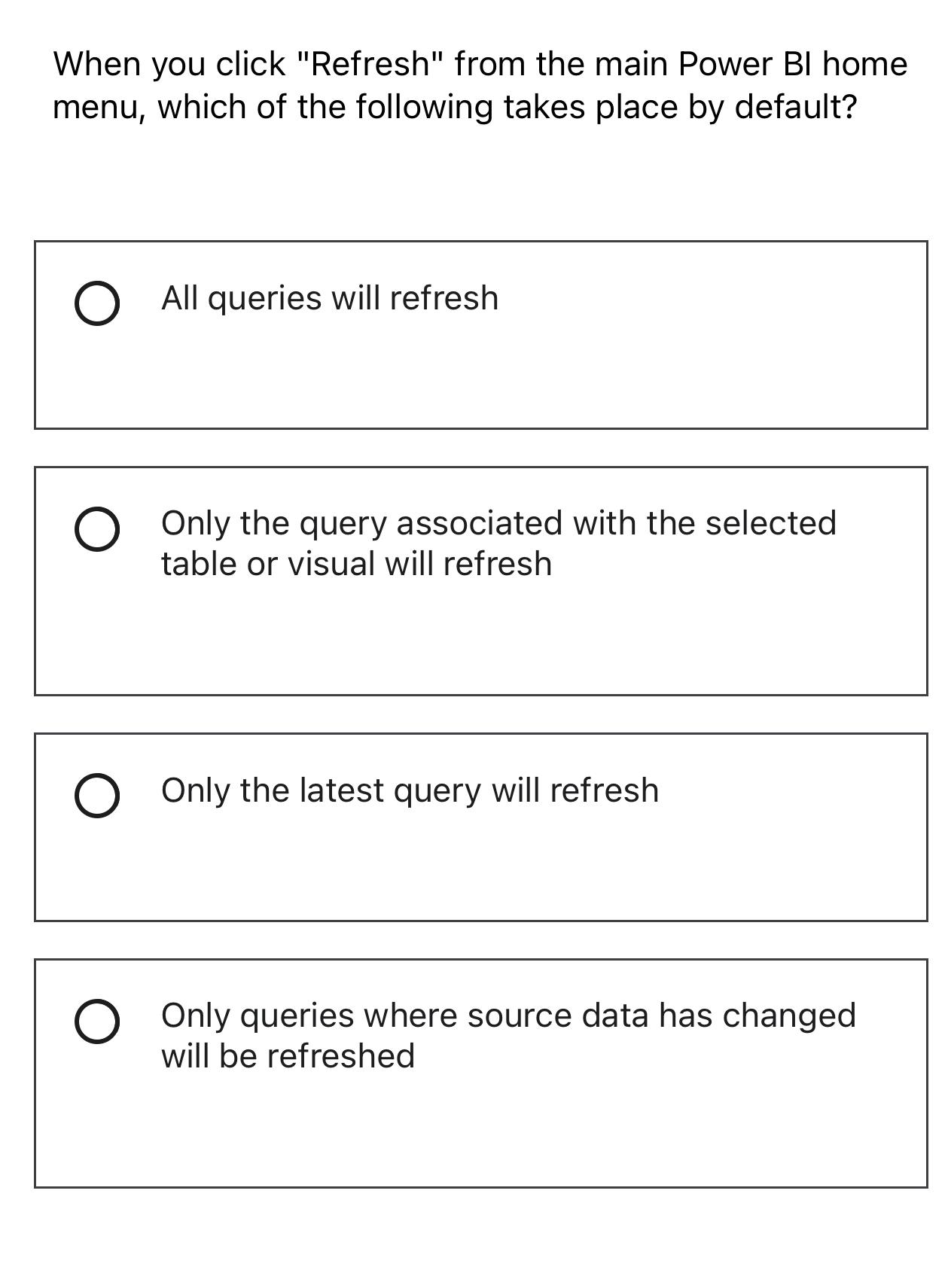 Solved When you click "Refresh" from the main Power BI home | Chegg.com