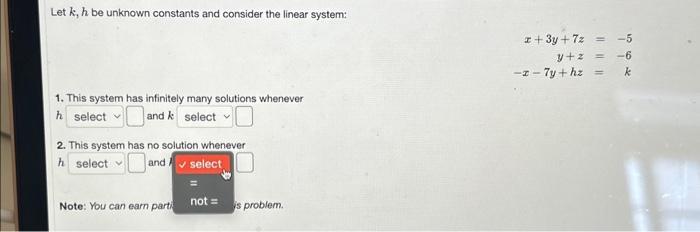 Solved Let k,h be unknown constants and consider the linear | Chegg.com