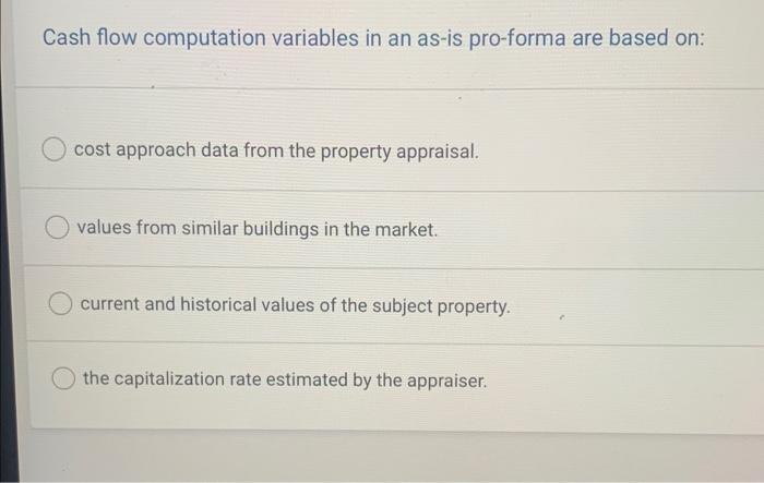 Solved Cash flow computation variables in an as-is pro-forma | Chegg.com
