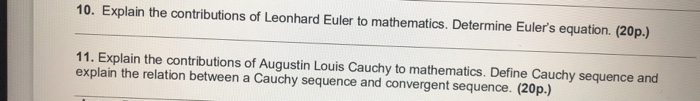 Solved 10. Explain the contributions of Leonhard Euler to | Chegg.com