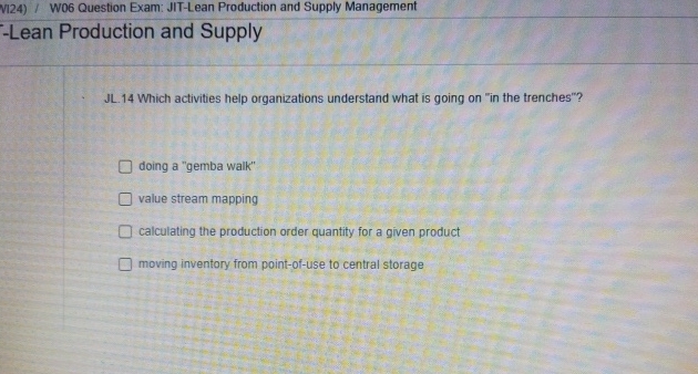 Solved VI24) ﻿I W06 ﻿Question Exam: JIT-Lean Production and | Chegg.com