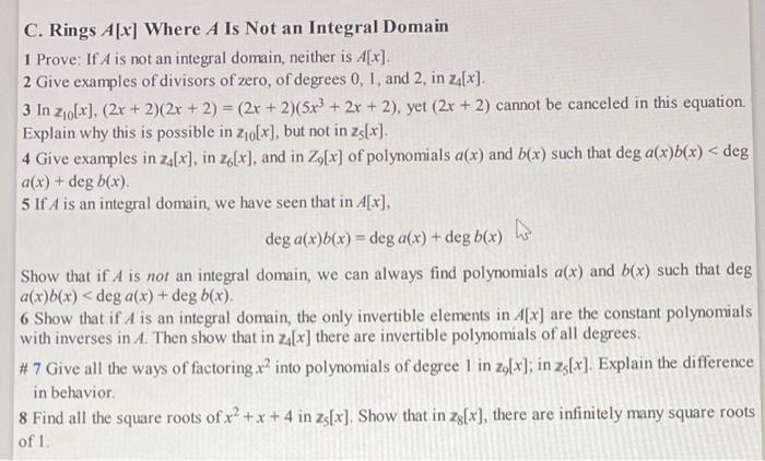 Solved C. Rings A[x] Where A Is Not an Integral Domain 1 | Chegg.com