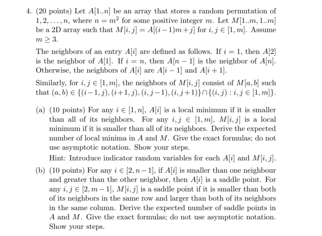 Solved (20 ﻿points) ﻿Let A[1..n] ﻿be an array that stores a | Chegg.com